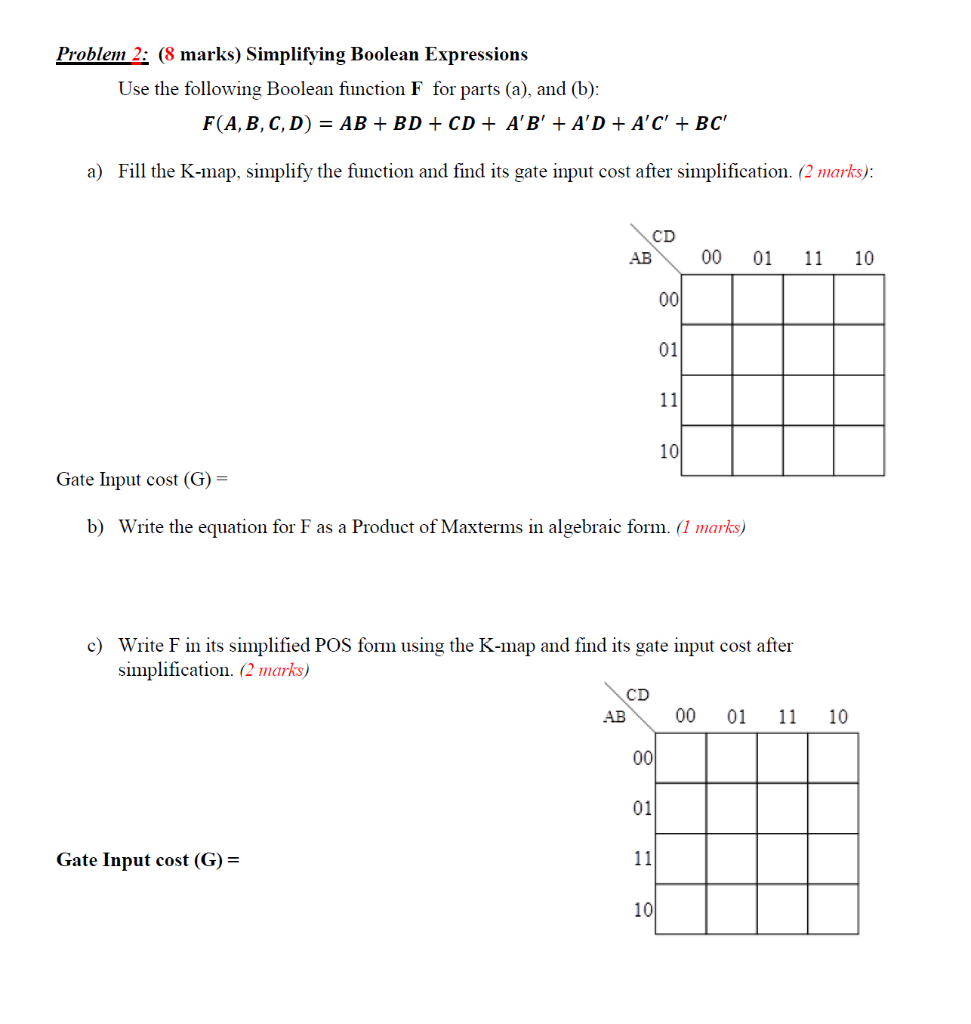 Solved Problem 2: (8 marks) Simplifying Boolean Expressions | Chegg.com
