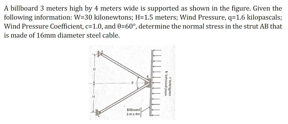 Solved A billboard 3 meters high by 4 meters wide is | Chegg.com