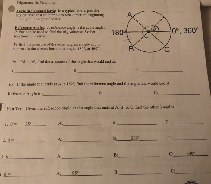 Solved Trigonometric Functions Angle in standard form: In a | Chegg.com