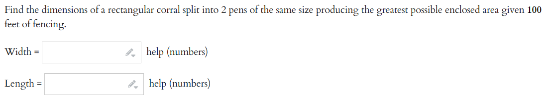 Solved Find the dimensions of a rectangular corral split | Chegg.com
