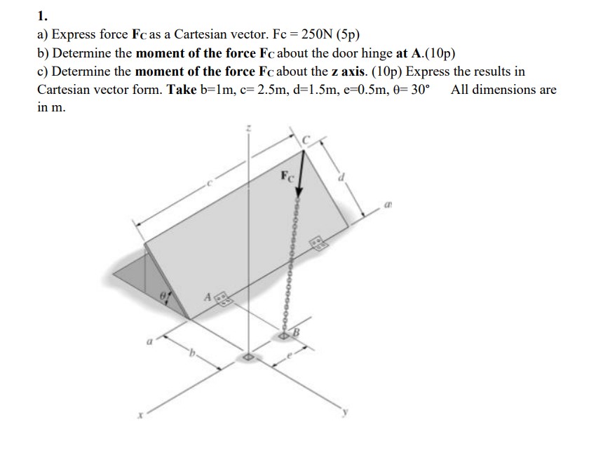 Solved 1. a) Express force FC as a Cartesian vector. Fcc=250 | Chegg.com