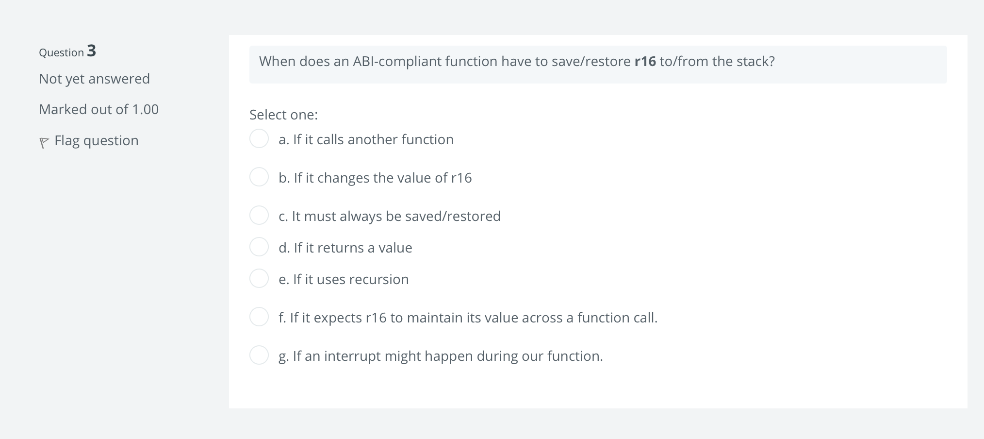 Solved Question 3 When does an ABI-compliant function have | Chegg.com