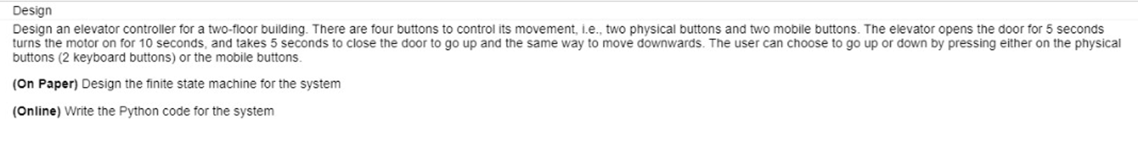 Design Design an elevator controller for a two-floor | Chegg.com