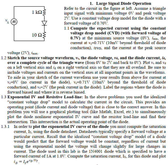 Solved 1. Large Signal Diode Operation Refer to the circuit | Chegg.com
