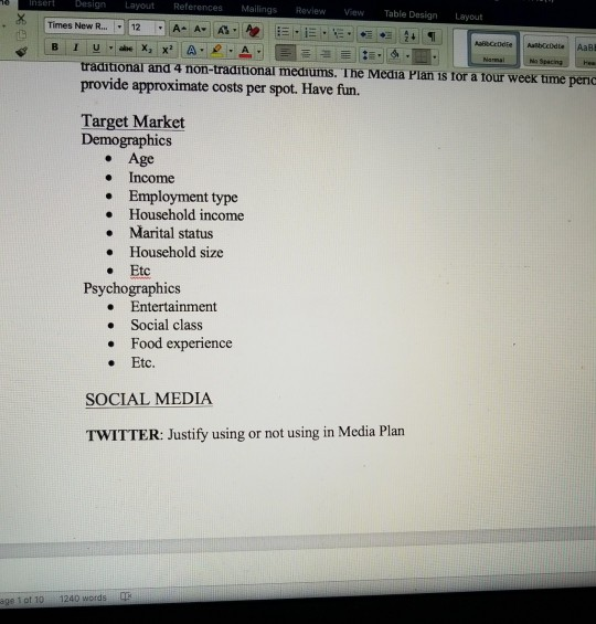 Marketing 420 Advertising Media Flight Plan | Chegg.com