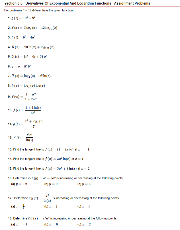 Solved Section 3-6: Derivatives Of Exponential And Logarithm | Chegg.com