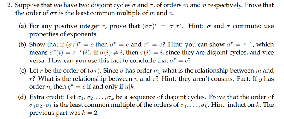 Solved 2. Suppose that we have two disjoint cycles o and T, | Chegg.com