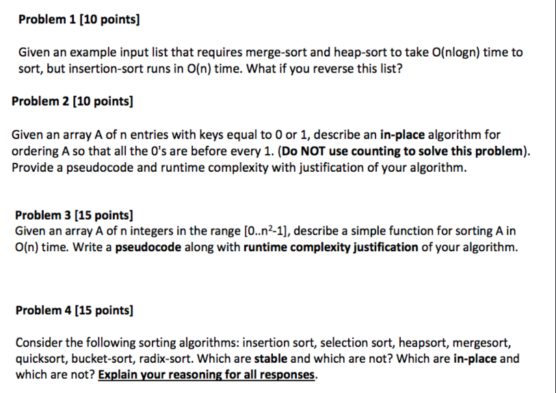 Solved Problem 1 [10 points] Given an example input list | Chegg.com