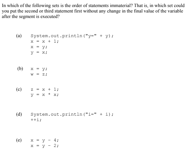Solved In which of the following sets is the order of | Chegg.com
