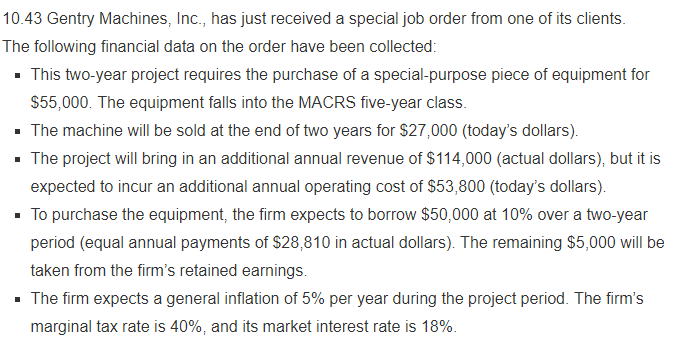 10.43 Gentry Machines, Inc., has just received a | Chegg.com
