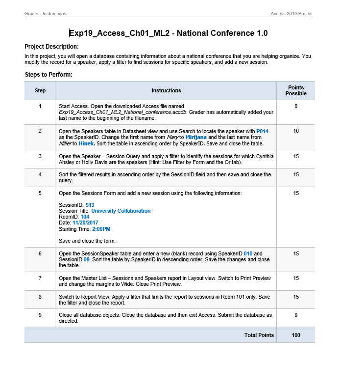 Solved Grader - Instructions Access 2019 Project | Chegg.com