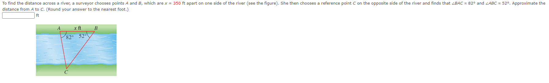 Solved To find the distance across a river, a surveyor | Chegg.com