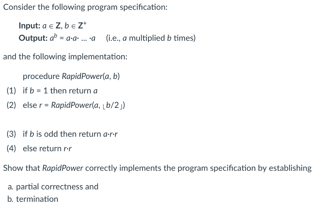 Solved Consider the following program specification: input: | Chegg.com