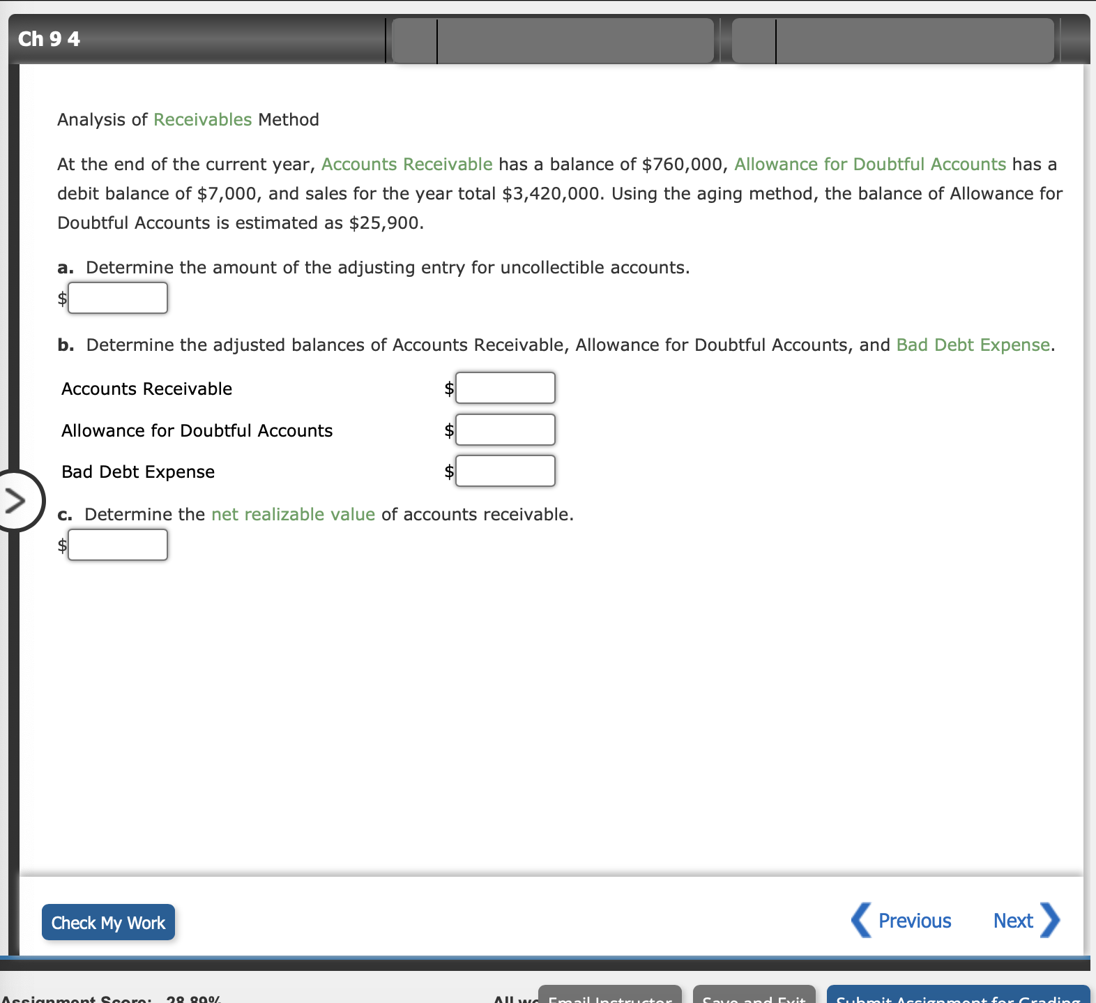 Solved Analysis of Receivables MethodAt the end of the | Chegg.com
