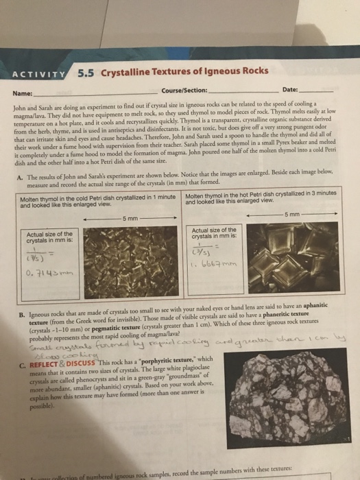 Solved ACTIVITY 5.5 Crystalline Textures of Igneous Rocks | Chegg.com