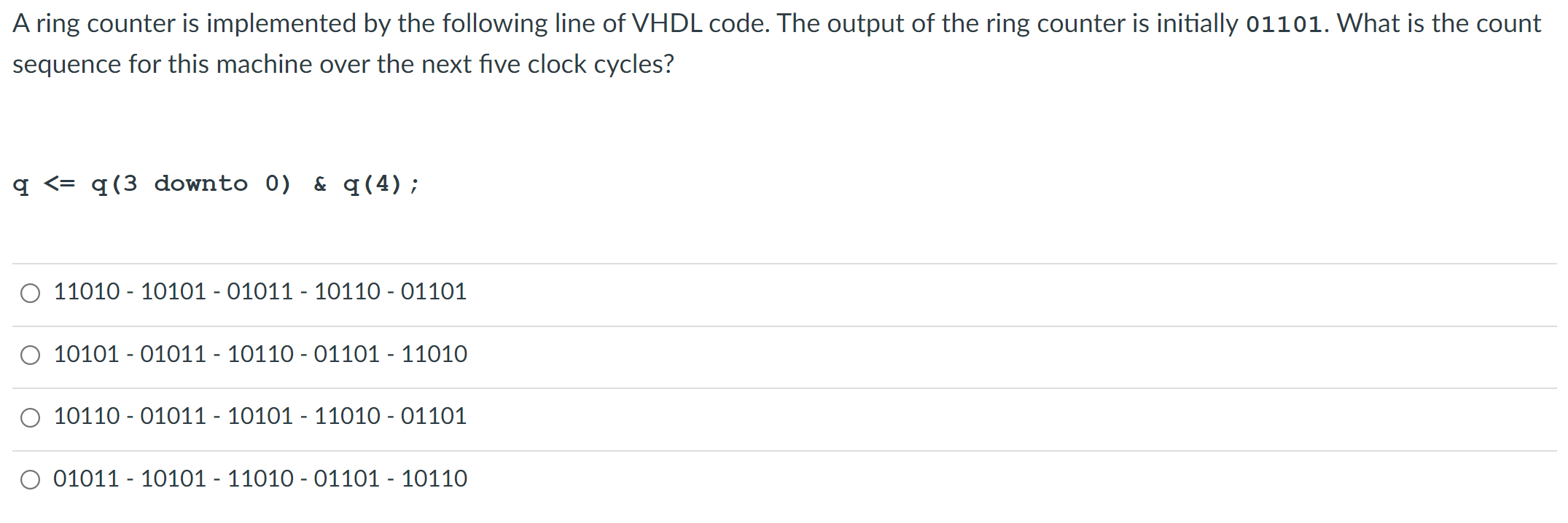 Solved A ring counter is implemented by the following line | Chegg.com