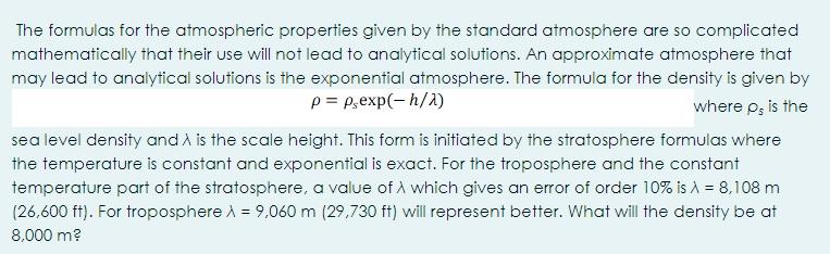 Solved The formulas for the atmospheric properties given by | Chegg.com