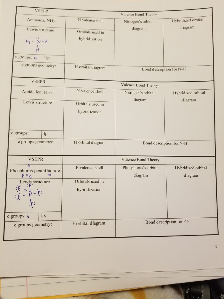 Solved VSEPR Ammonia, NH3 Nvalence shell Valence Bond Theory | Chegg.com