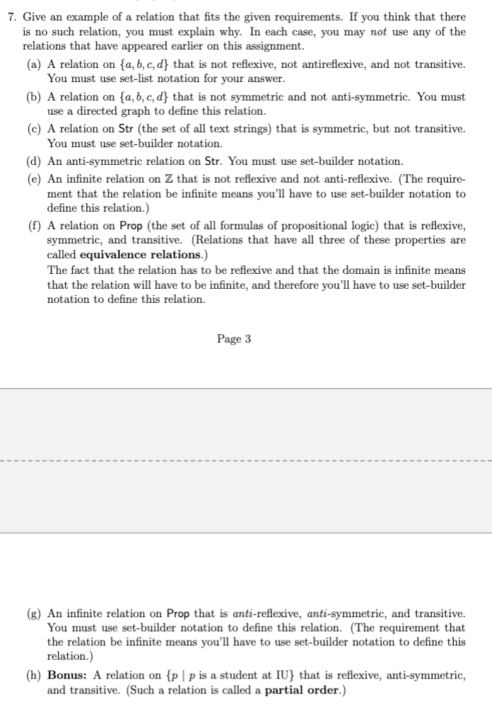 Solved 7. Give an example of a relation that fits the given | Chegg.com