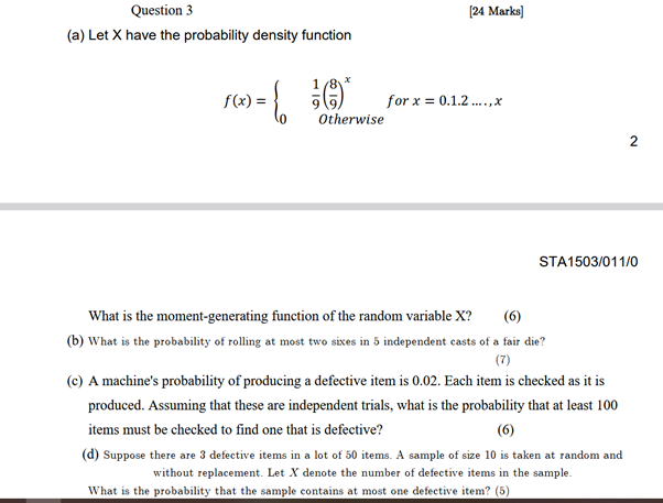 Question 3[24 ﻿Marks](a) ﻿Let X ﻿have the probability | Chegg.com