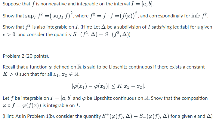 Suppose that f is nonnegative and integrable on the | Chegg.com