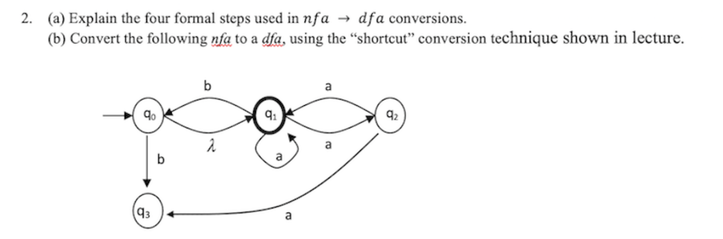 Solved 2. (a) Explain the four formal steps used in nfa → | Chegg.com