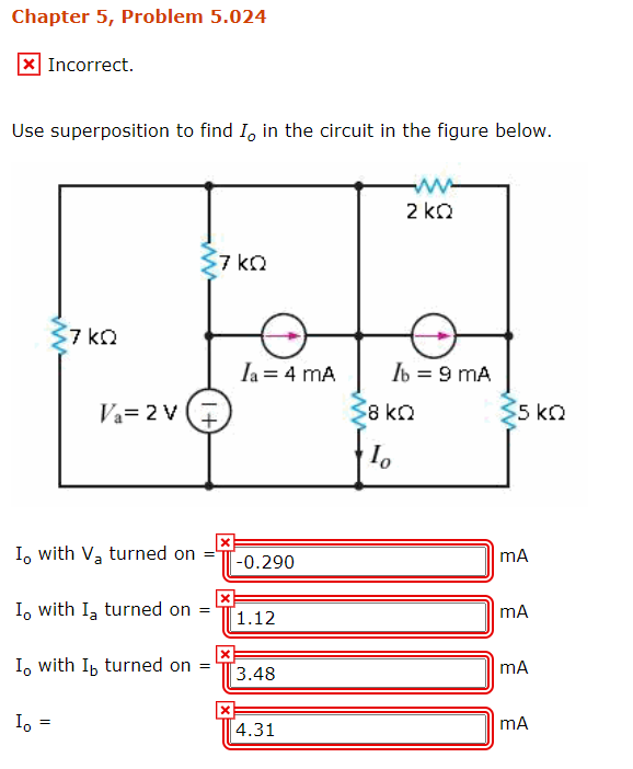 Solved Chapter 5, Problem 5.024 Use superposition to find Io | Chegg.com