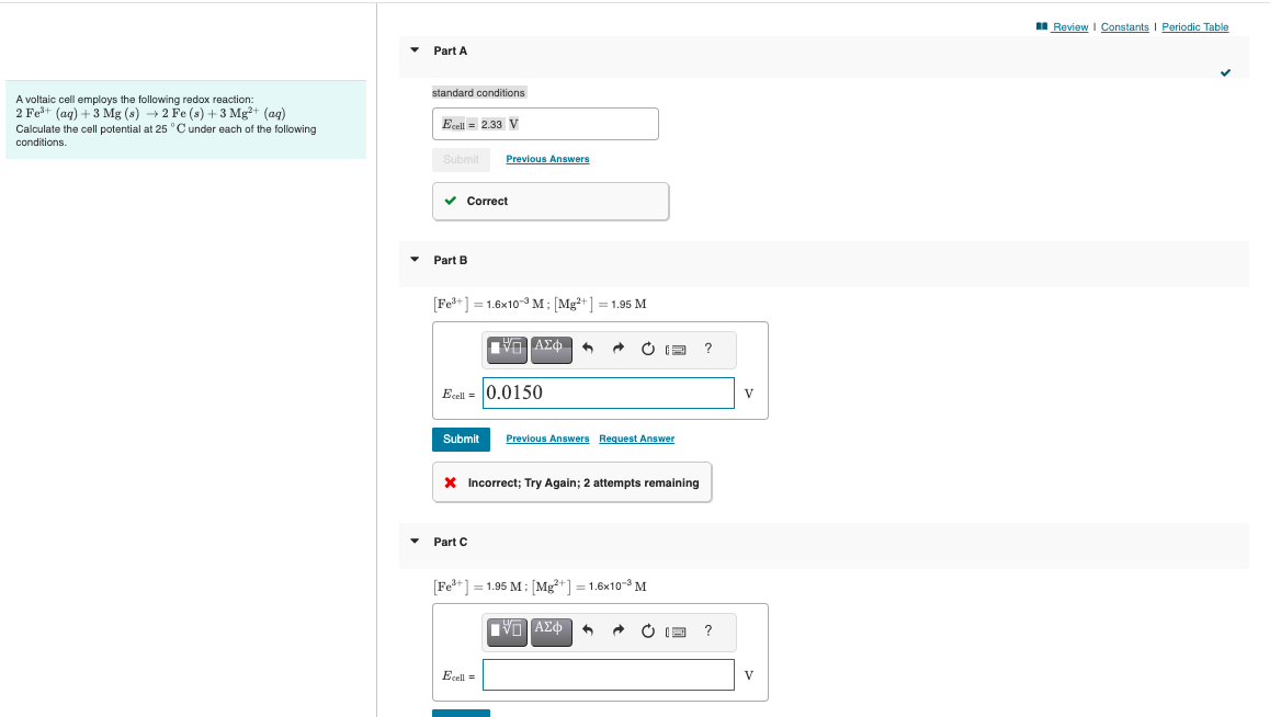 Solved standard conditions A voltaic cell employs the | Chegg.com