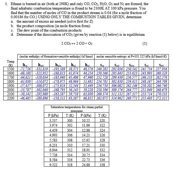 Solved 1. Ethane is burned in air (both at 298K) and only | Chegg.com