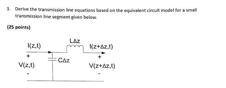 Solved 3. Derive the transmission line equations based on | Chegg.com