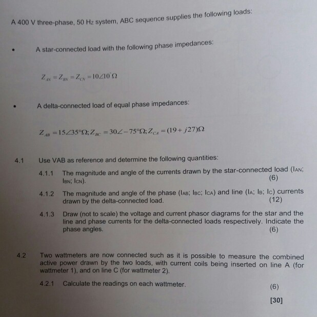 Solved A 400 V three-phase, 50 Hz system, ABC sequence | Chegg.com