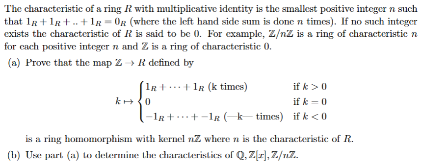 Solved The characteristic of a ring R with multiplicative | Chegg.com