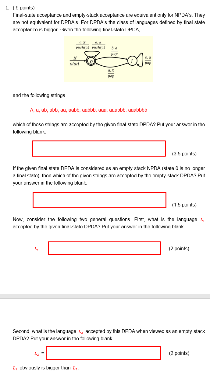 Solved 1. (9 points) Final-state acceptance and empty-stack | Chegg.com