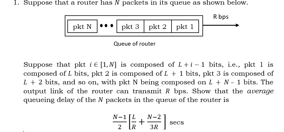 1. Suppose that a router has N packets in its queue | Chegg.com