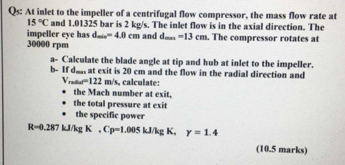 Solved Qs: At inlet to the impeller of a centrifugal flow | Chegg.com