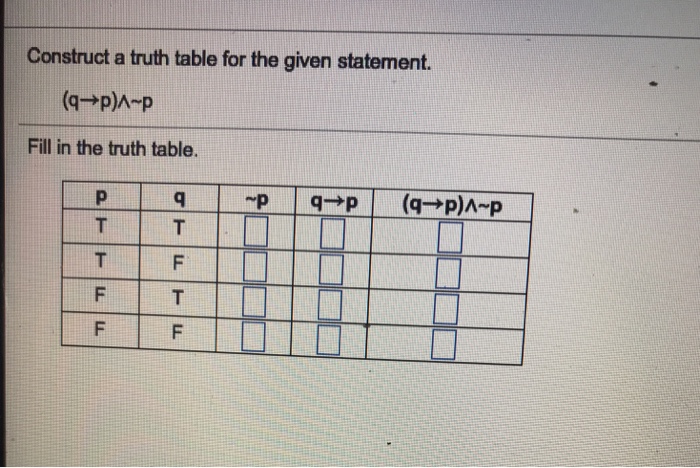 Solved Construct a truth table for the given statement. Fill | Chegg.com