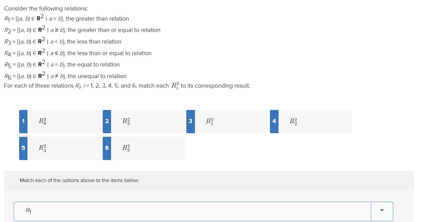 Solved Consider the following relations: R1 = {(a, b) ER2 | | Chegg.com