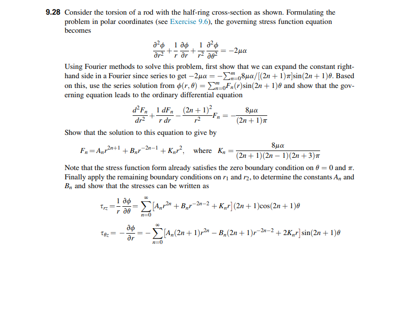 Solved 721 9.28 Consider the torsion of a rod with the | Chegg.com