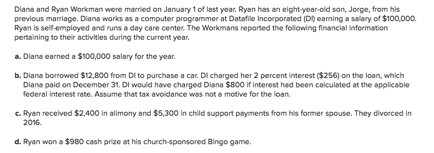 Diana and Ryan Workman were married on January 1 of | Chegg.com