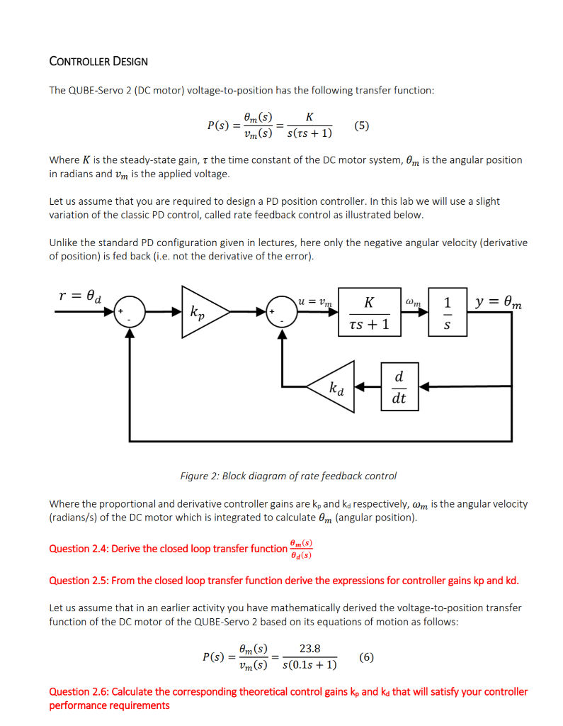 Solved CONTROLLER DESIGN The QUBE-Servo 2 (DC motor) | Chegg.com