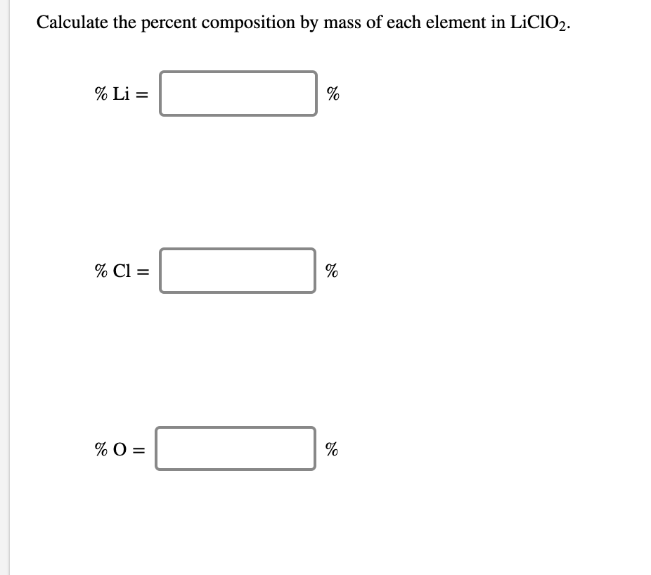 Solved Calculate the percent composition by mass of each | Chegg.com