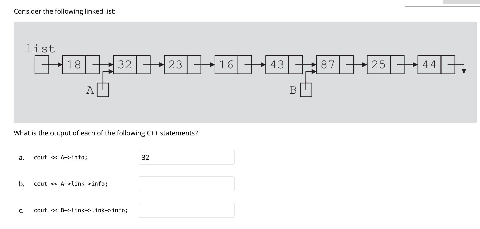 Solved Consider the following linked list: list | Chegg.com
