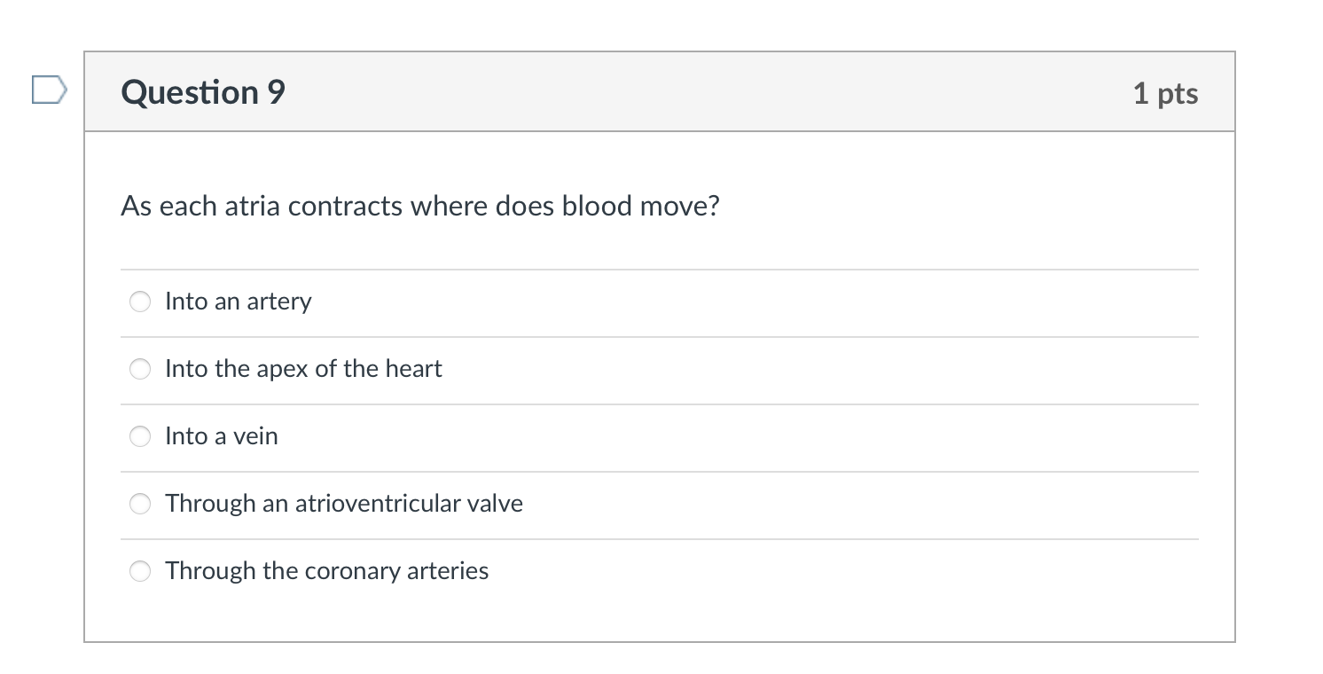 Solved As each atria contracts where does blood move? Into | Chegg.com