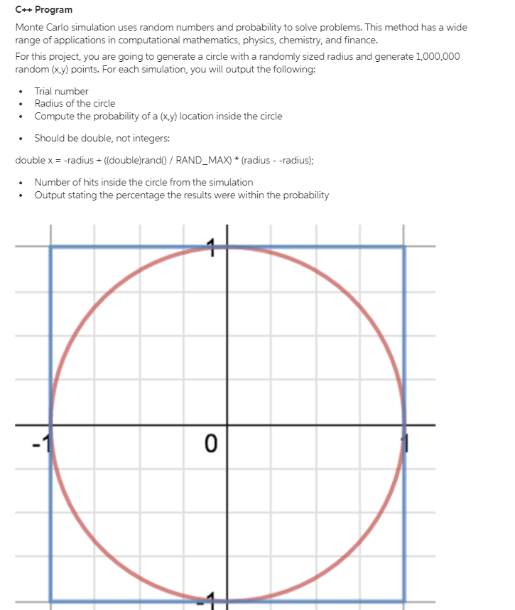 Solved C++ Program Monte Carlo simulation uses random | Chegg.com