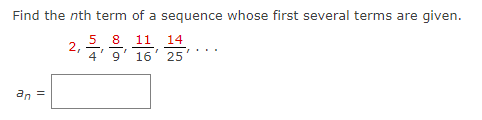 Solved Find the nth term of a sequence whose first several | Chegg.com