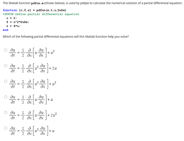 Solved The Matlab function pdfun.m (shown below), is used by | Chegg.com