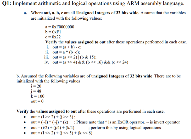 Solved Q1: Implement arithmetic and logical operations using | Chegg.com Solved Q1: Implement arithmetic and logical operations using | Chegg.com
