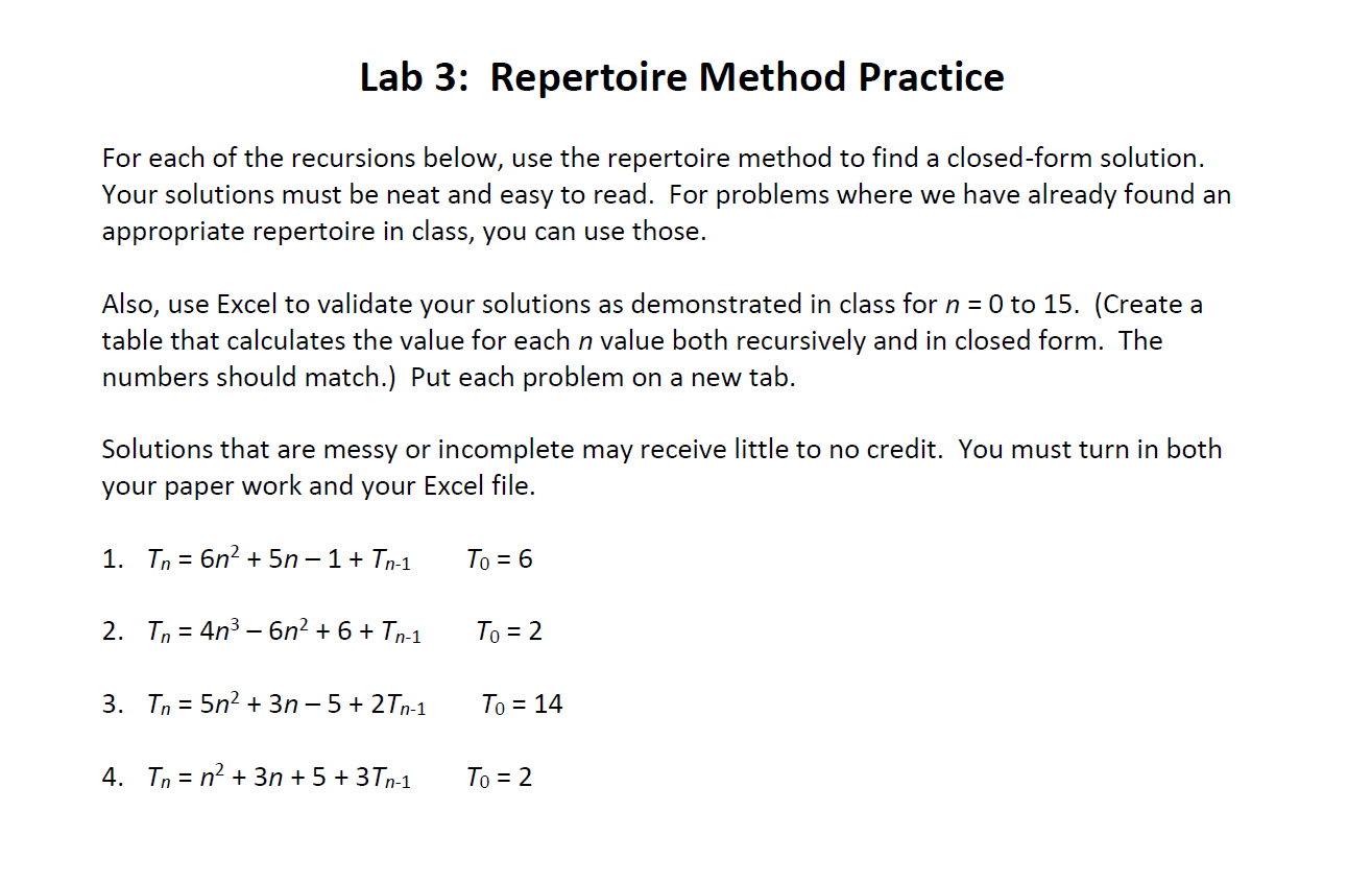 Solved Lab 3: Repertoire Method Practice For each of the | Chegg.com