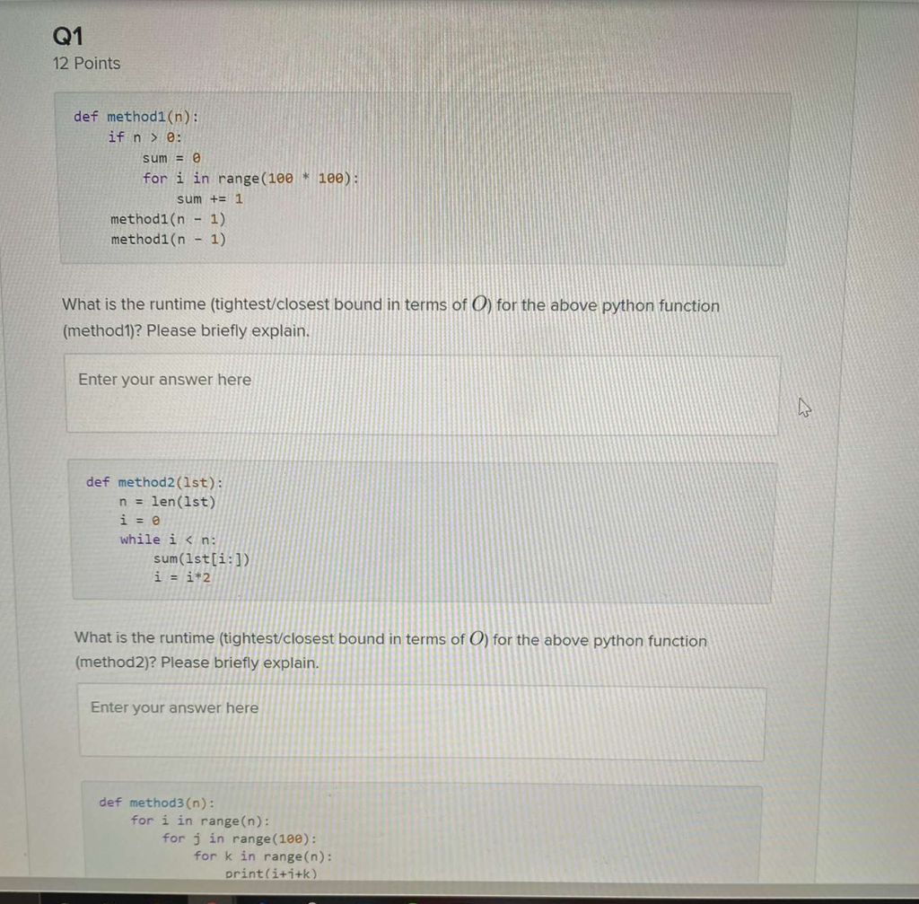 Solved PYTHON Im having trouble with runtime and big O | Chegg.com