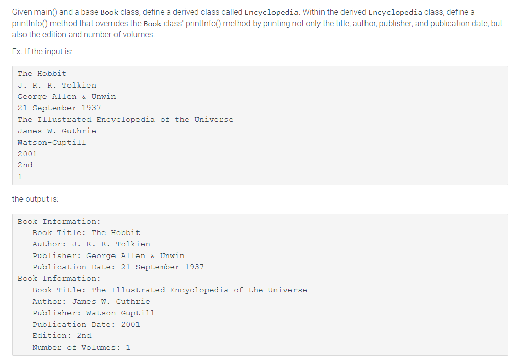 Solved Given main0 and a base Book class, define a derived | Chegg.com